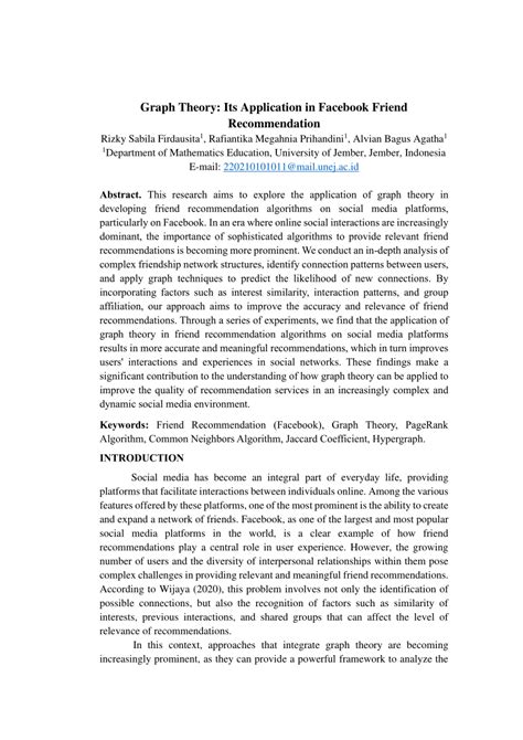 Pdf Graph Theory Its Application In Facebook Friend Recommendation