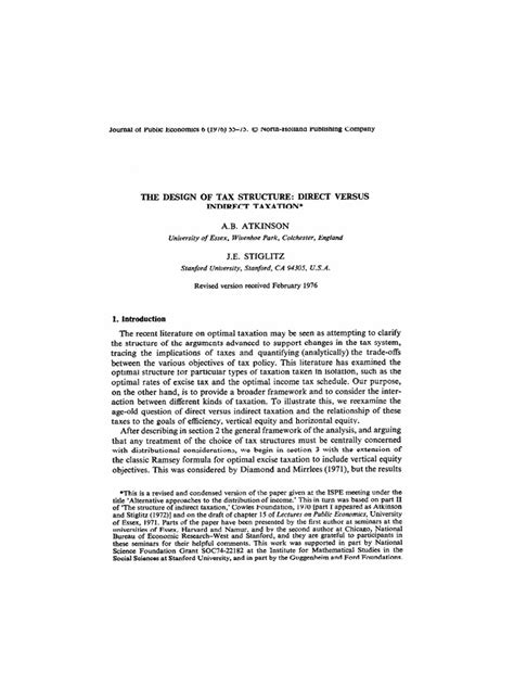 Atkinson And Stiglitz The Desing Of Tax Structure Introduction Pdf
