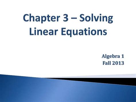 Ppt Chapter 3 Solving Linear Equations Powerpoint Presentation