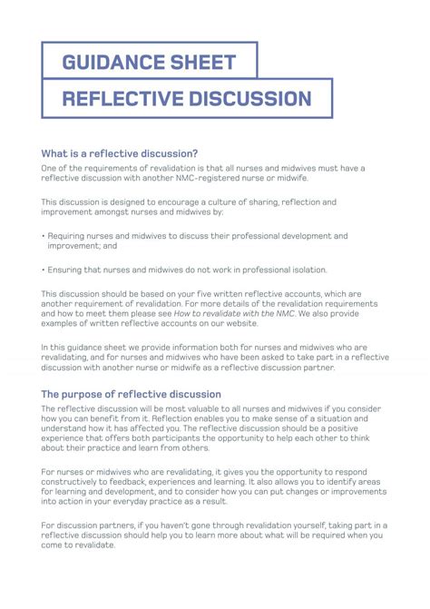Guidance Sheet Reflective Discussion
