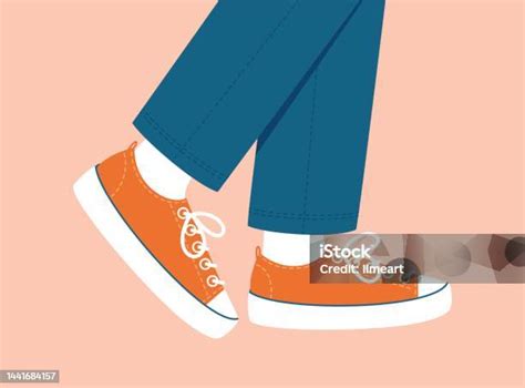 운동화의 유행 한 켤레 운동화에 여성 남성 다리 캔버스 신발 워킹 부츠 캐주얼하고 편안한 옷과 신발 색칠 된 배경에 플랫 스톡 벡터 그림 걷기에 대한 스톡 벡터 아트 및