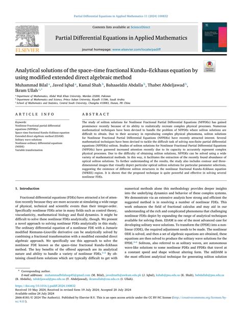 Pdf Analytical Solutions Of The Space Time Fractional Kundueckhaus Equation By Using Modified