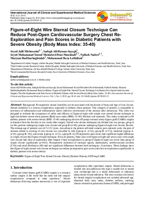 Pdf Figure Of Eight Wire Sternal Closure Technique Can Reduce Post Open Cardiovascular Surgery