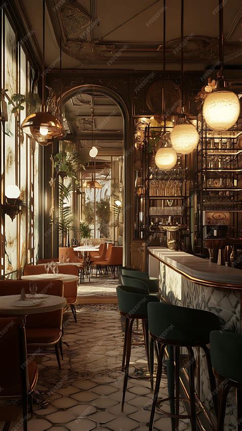 Luxurious Interior Design Of A Cafe Or Bar With Golden Accents And