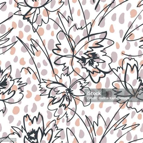 심플한 자연 꽃 배경 꽃 안스 점박이 질감과 매끄러운 패턴 라인 아트 윤곽 도면 스케치 스타일입니다 섬유 와 직물 포장 모든 표면에 대한 패션 디자인 0명에 대한 스톡 벡터