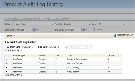 Viewing Product Audit Log History