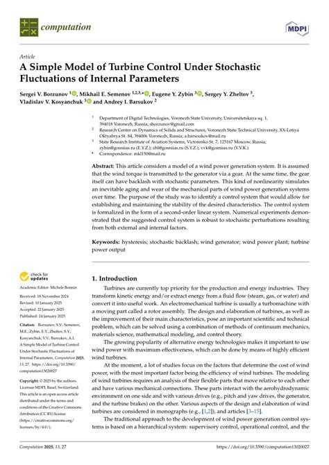 pdf a simple model of turbine control under stochastic fluctuations