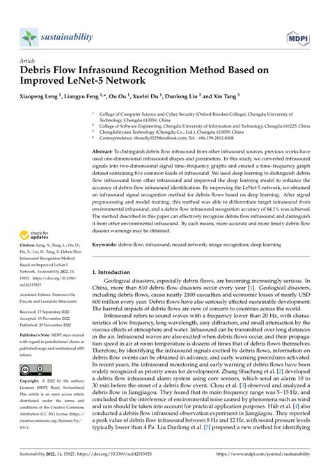 Pdf Debris Flow Infrasound Recognition Method Based On Improved Lenet 5 Network