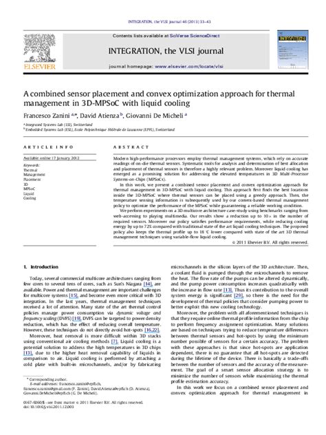 Pdf A Combined Sensor Placement And Convex Optimization Approach For Thermal Management In 3d