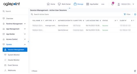 session management screen
