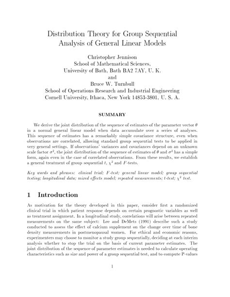 Pdf Distribution Theory Of Group Sequential T X2 And F Tests For General Linear Models