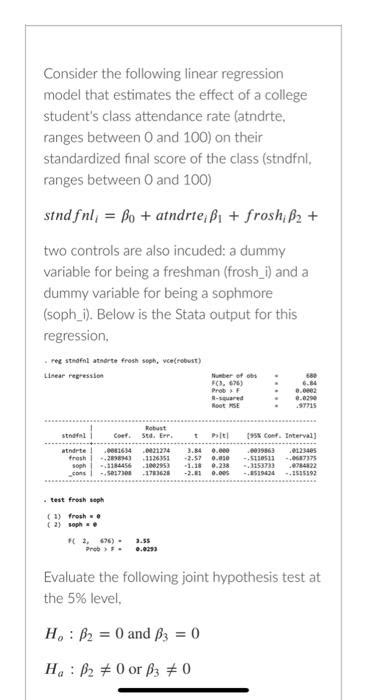 solved consider the following linear regression model that