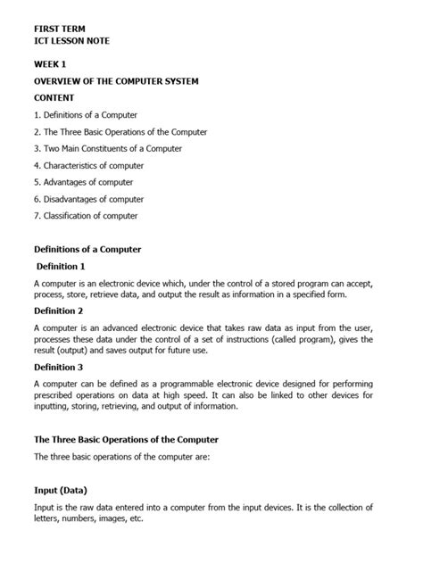Ict Ss1 Note From First Term To Third Term Pdf Operating System