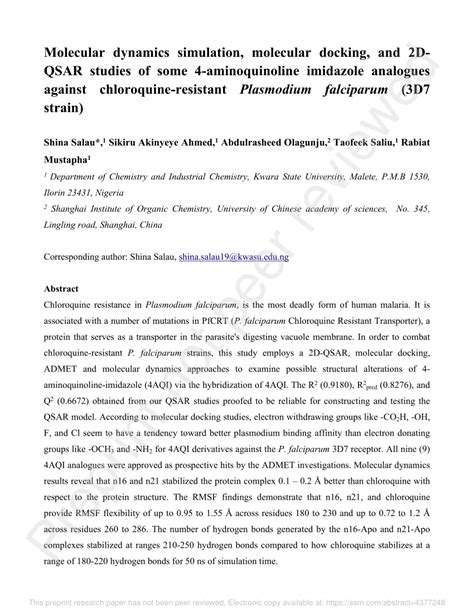 Pdf Molecular Dynamics Simulation Molecular Docking And 2d Qsar