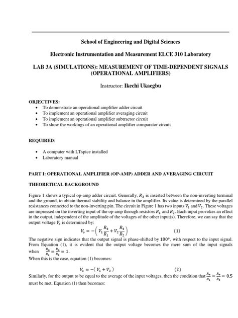 Elce 310 Lab 3a Electronic Instrumentation And Measurement