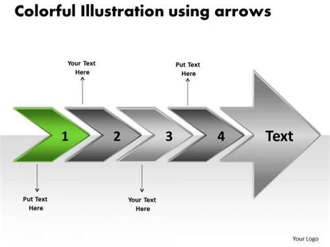 Colorful Illustration Using Arrows Flow Chart PowerPoint Slides