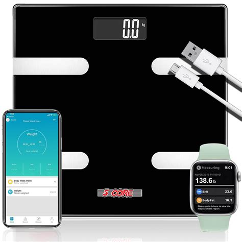 5 Core Rechargeable Smart Digital Bathroom Weighing Scale With Body Fat