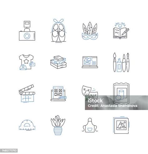 숙련 된 작업 라인 아이콘 컬렉션입니다 장인 정신 전문 지식 숙련도 전문화 숙달 기술 손재주 벡터 및 선형 일러스트레이션 적성