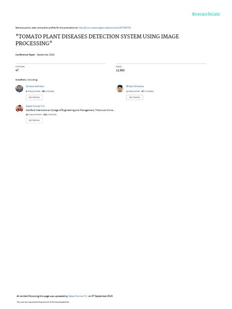 Tomato Plant Diseases Detection System Using Image Processing Pdf Artificial Intelligence