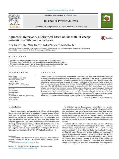 Pdf A Practical Framework Of Electrical Based Online State Of Charge Estimation Of Lithium Ion