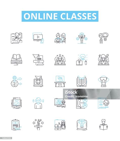 온라인 수업 벡터 라인 아이콘이 설정되었습니다 온라인 수업 학습 E러닝 원격 가상 웨비나 일러스트레이션 개요 개념 기호 및 기호 가상현실에 대한 스톡 벡터 아트 및 기타