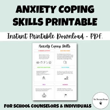 Anxiety Coping Skills Printable By The Therapy Things Tpt