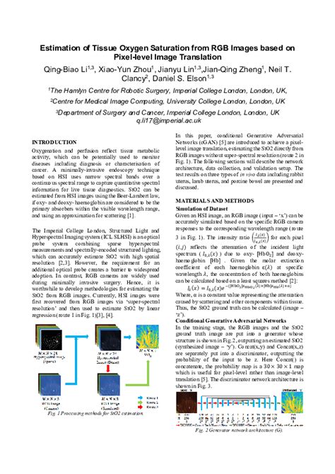 Pdf Estimation Of Tissue Oxygen Saturation From Rgb Images Based On