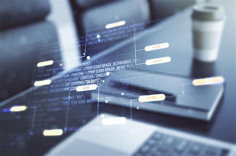 Premium Photo Multi Exposure Of Abstract Software Development