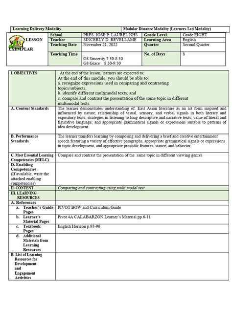 Comparing And Contrasting Multimodal Textsno3 Pdf Learning Human