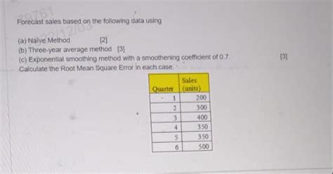 Solved Forecast Sales Based On The Following Data Using A