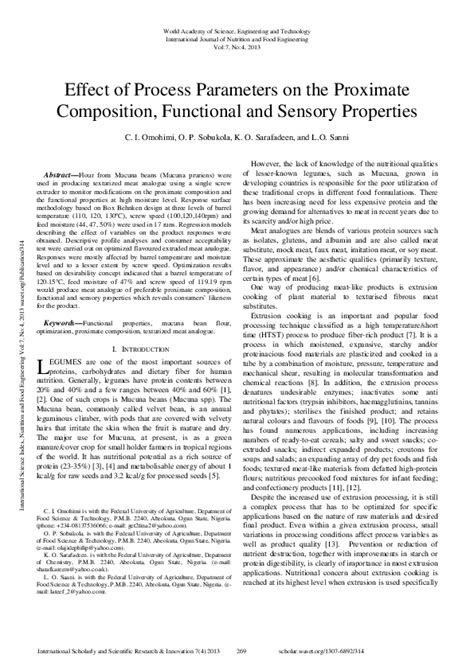 Pdf Effect Of Process Parameters On The Proximate Composition