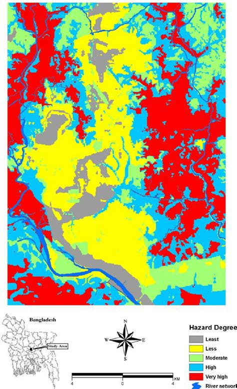 Flood Hazard Map Developed Using Land Cover Elevation And Geomorphic Download Scientific