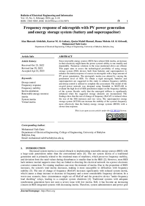 Pdf Frequency Response Of Microgrids With Pv Power Generation And Energy Storage System