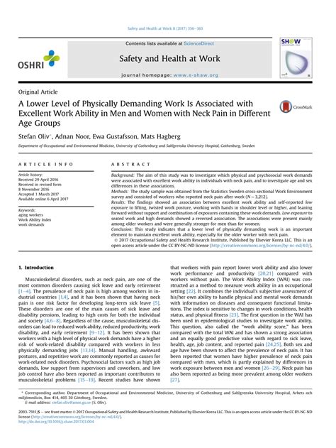 Pdf A Lower Level Of Physically Demanding Work Is Associated With