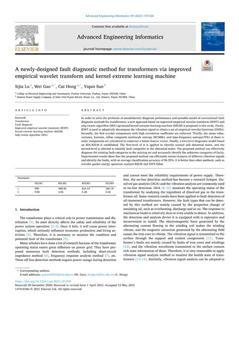 Pdf A Newly Designed Fault Diagnostic Method For Transformers Via Improved Empirical Wavelet