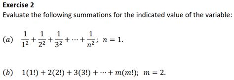 solved evaluate the following summations for the indicated