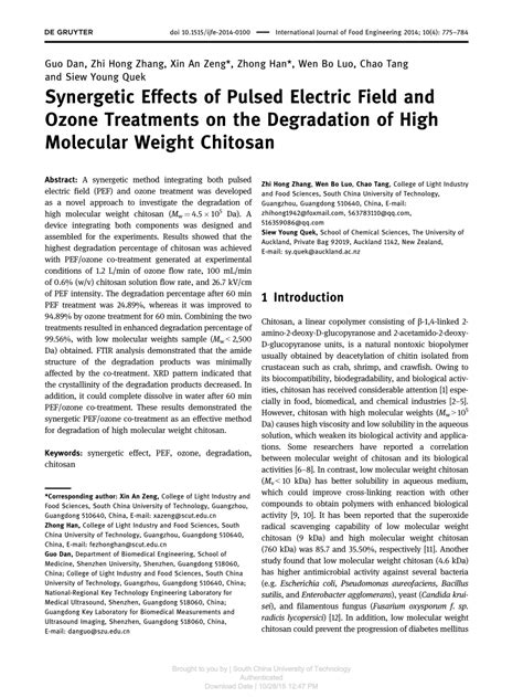 Pdf Synergetic Effects Of Pulsed Electric Field And Ozone Treatments On The Degradation Of