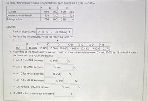 Solved Consider Four Mutually Exclusive Alternatives Each