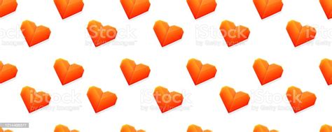 흰색 배경에 고립 된 비행 마음과 원활한 패턴 발렌타인 데이에 대 한 접힌된 종이에서 빨간 마음입니다 직물 래퍼 배너용 템플릿입니다 3차원 형태에 대한 스톡 벡터 아트 및