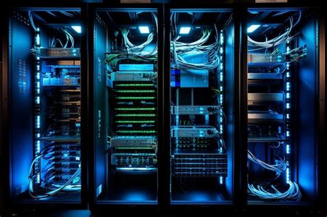 Premium AI Image Network And Data Servers Behind Glass Panels In A Server Room Of A Data