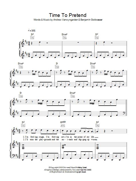 Time To Pretend By Mgmt Sheet Music For Piano Vocal And Guitar Chords At Sheet Music Direct