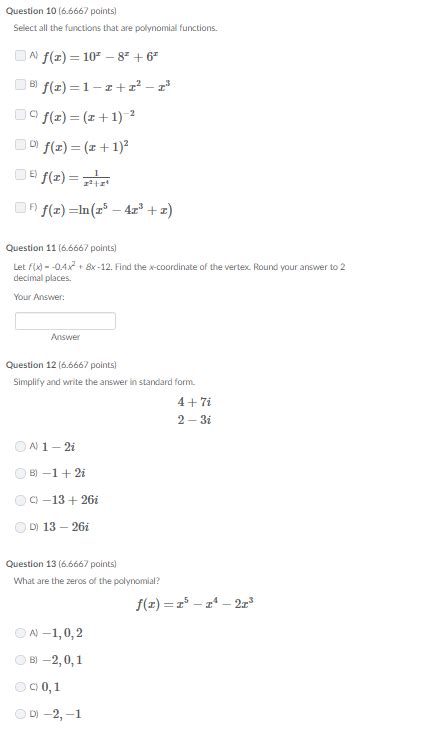solved question 10 6 6667 points select all the functions