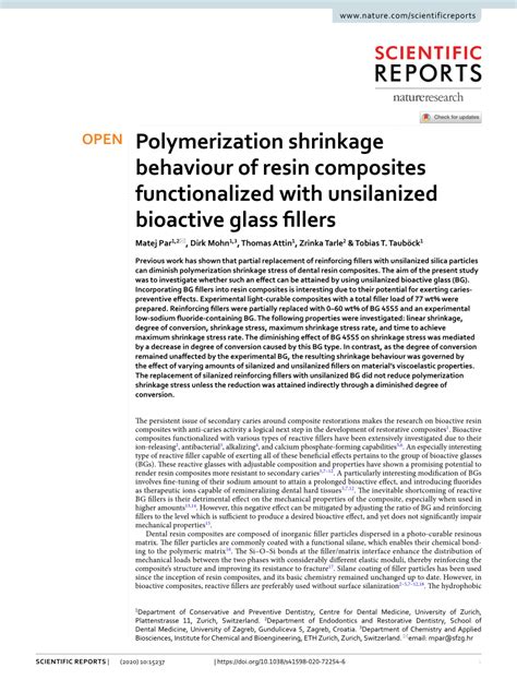 Pdf Polymerization Shrinkage Behaviour Of Resin Composites Functionalized With Unsilanized