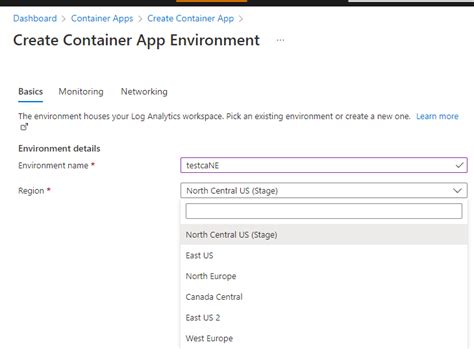 error azure container apps not allowed to create in region microsoft qanda