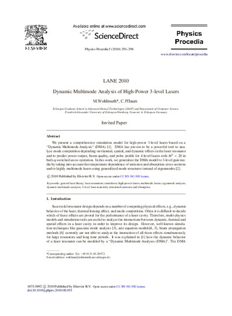 Pdf Dynamic Multimode Analysis Of High Power 3 Level Lasers