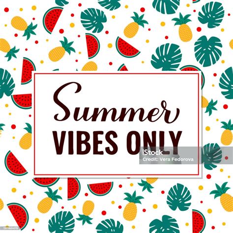 여름 분위기 타이포그래피 포스터 수박 파인애플 및 야자수 잎 패턴 벡터 템플릿 카드 배너 전단지 등 계절에 대한 스톡 벡터 아트 및 기타 이미지 Istock