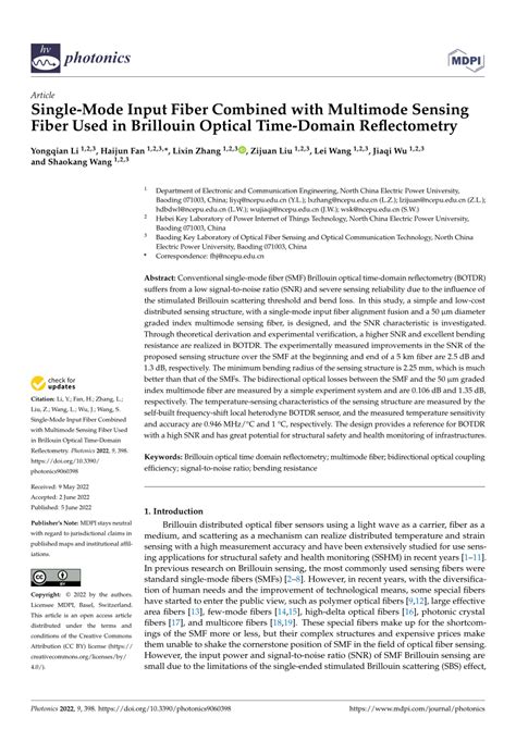Pdf Single Mode Input Fiber Combined With Multimode Sensing Fiber Used In Brillouin Optical