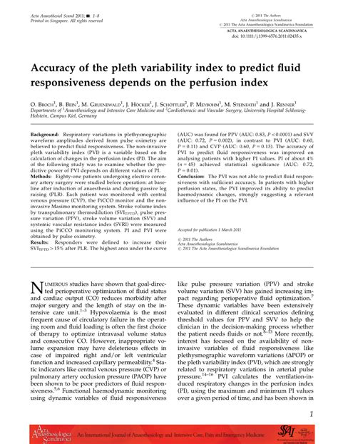 pdf accuracy of the pleth variability index to predict fluid