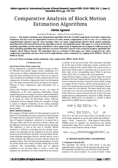 Pdf Comparative Analysis Of Block Motion Estimation Algorithms