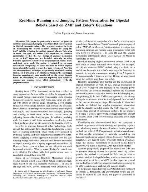 Pdf Real Time Running And Jumping Pattern Generation For Bipedal Robots Based On Zmp And Euler